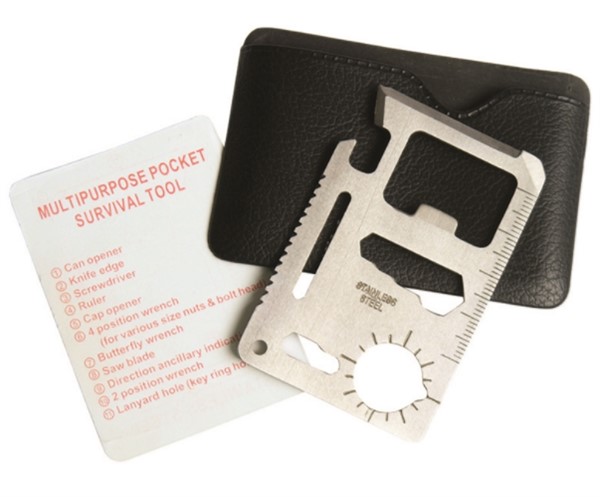 In-Namra. SURVIVAL TOOL CARD WITH POUCH